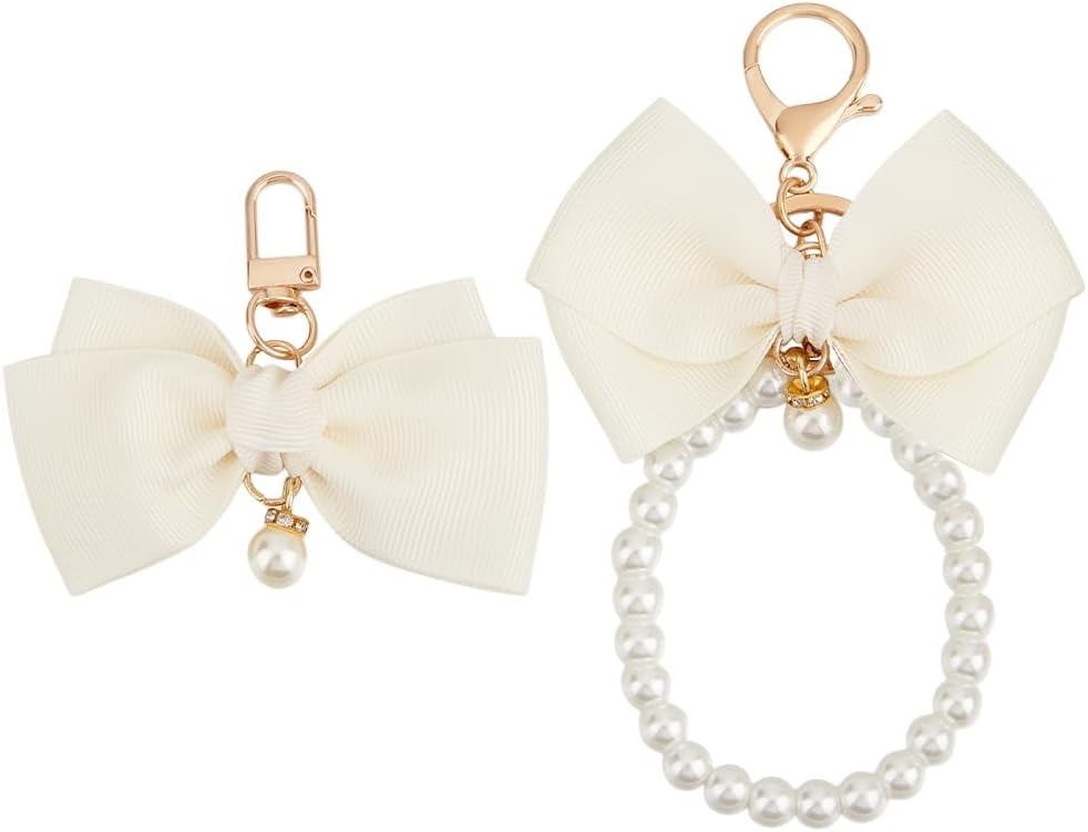 1 Box 2Pcs 2 Styles Key Chains for Women Bowknot White Aesthetic Pearl ...