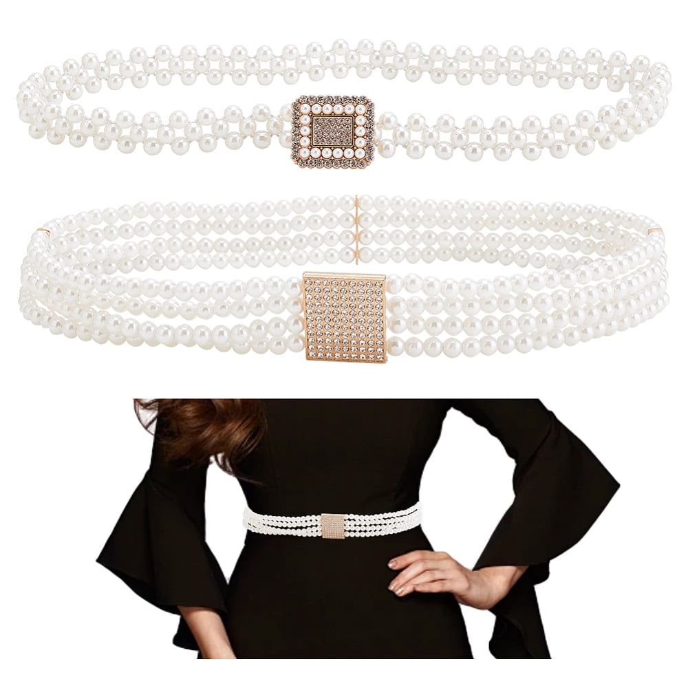 1 Box 2Pcs 2 Styles Plastic Pearl Bead Multi-strand Stretch Chain Belt ...