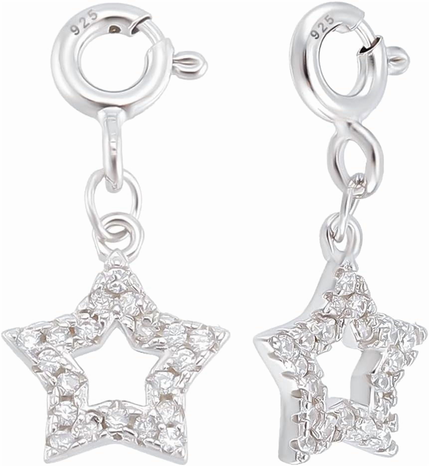 1 Box 2Pcs Cubic Zirconia Star Charms Platinum Plated 925 Sterling ...