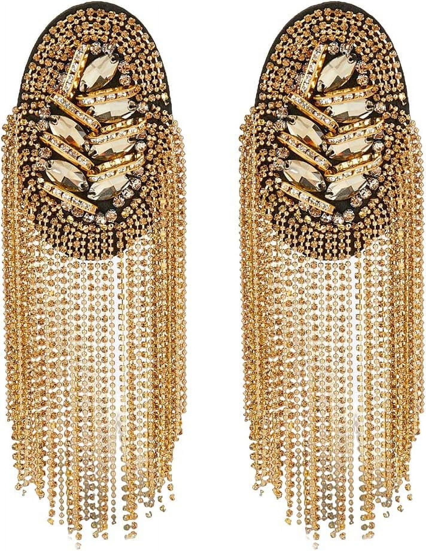 1 Box 2Pcs Detachable Iron Tassel Epaulettes Retro Rhinestone Shoulder ...
