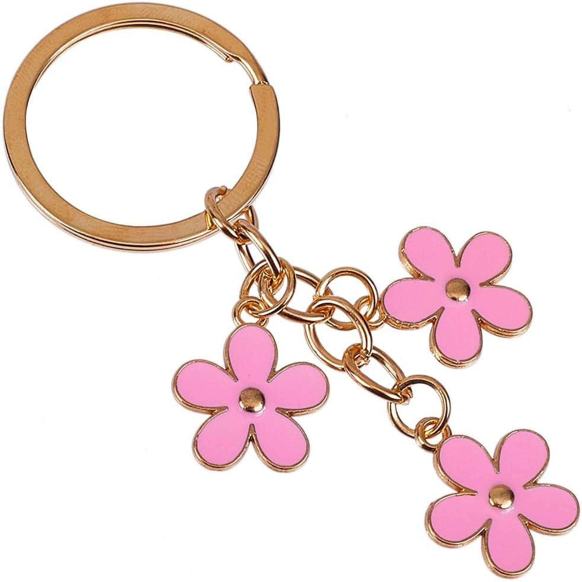 1 Box 2Pcs Flower Keychain Charm Metal Alloy Pink Flowers Floral ...