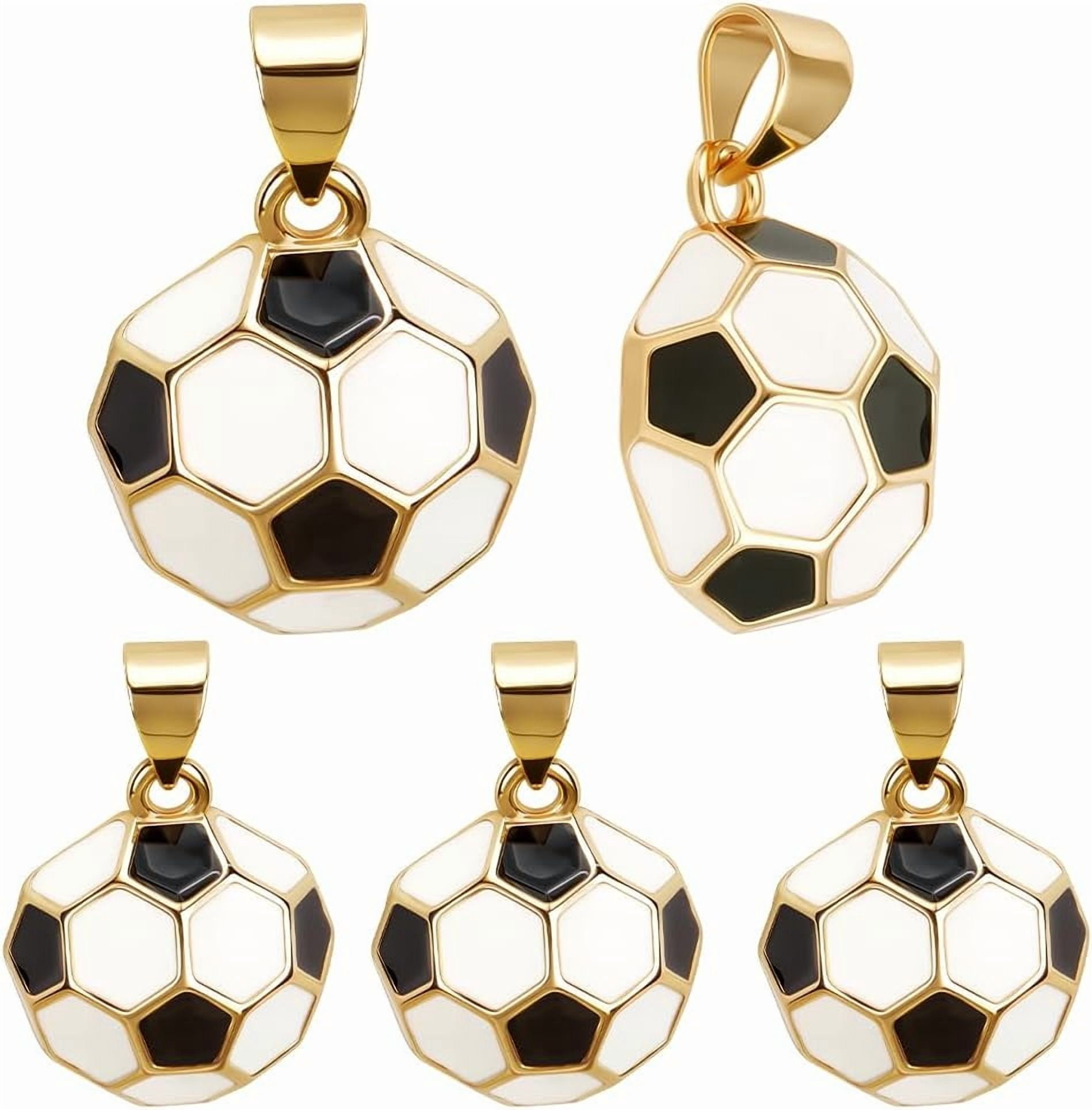 1 Box 2Pcs Soccer Ball Charms 18K Gold Plated Black Dangle 3D Enamel ...