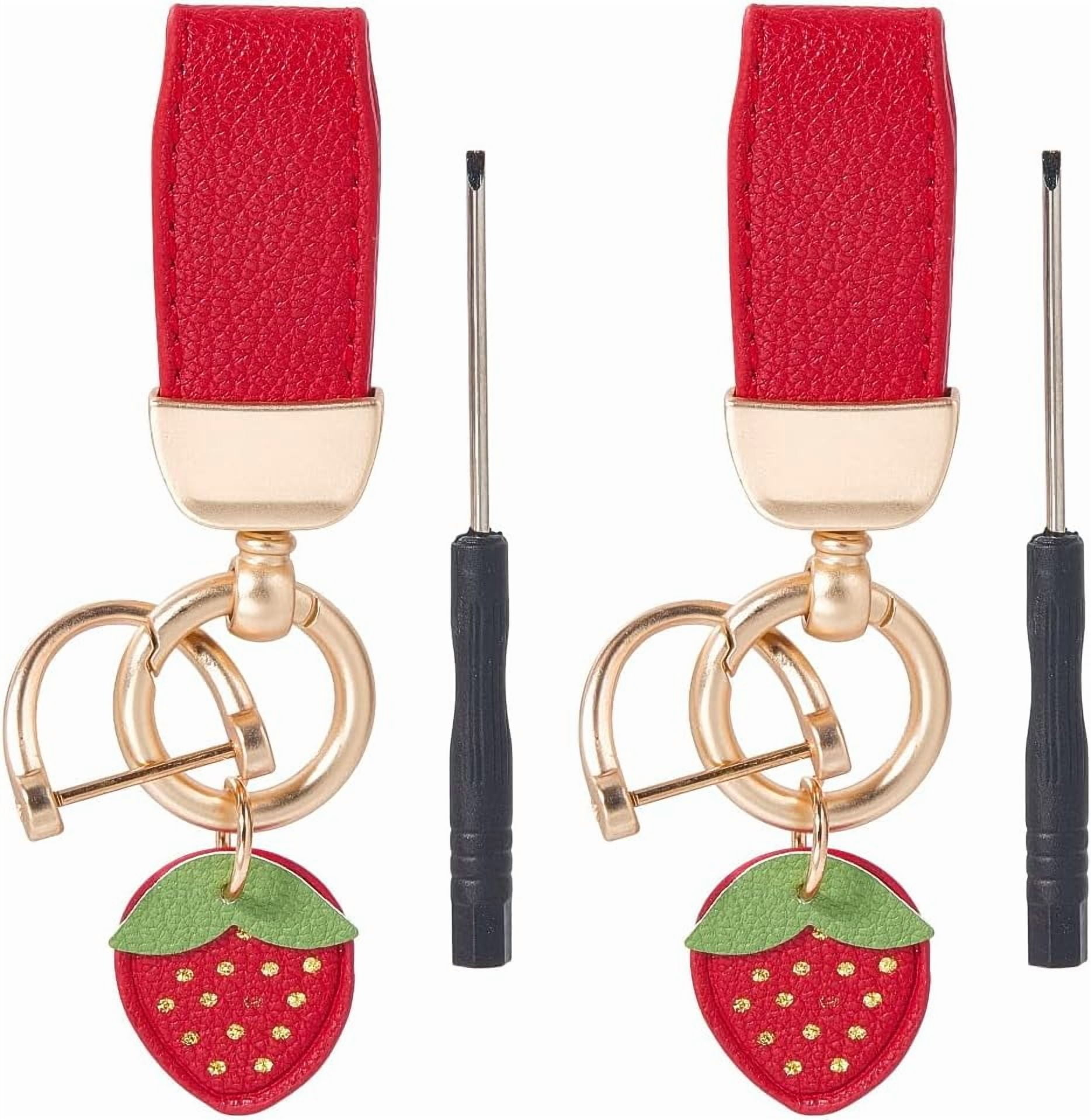 1 Box 2Pcs Strawberry Car Keychain Red Leather Key Chains Gold Metal ...