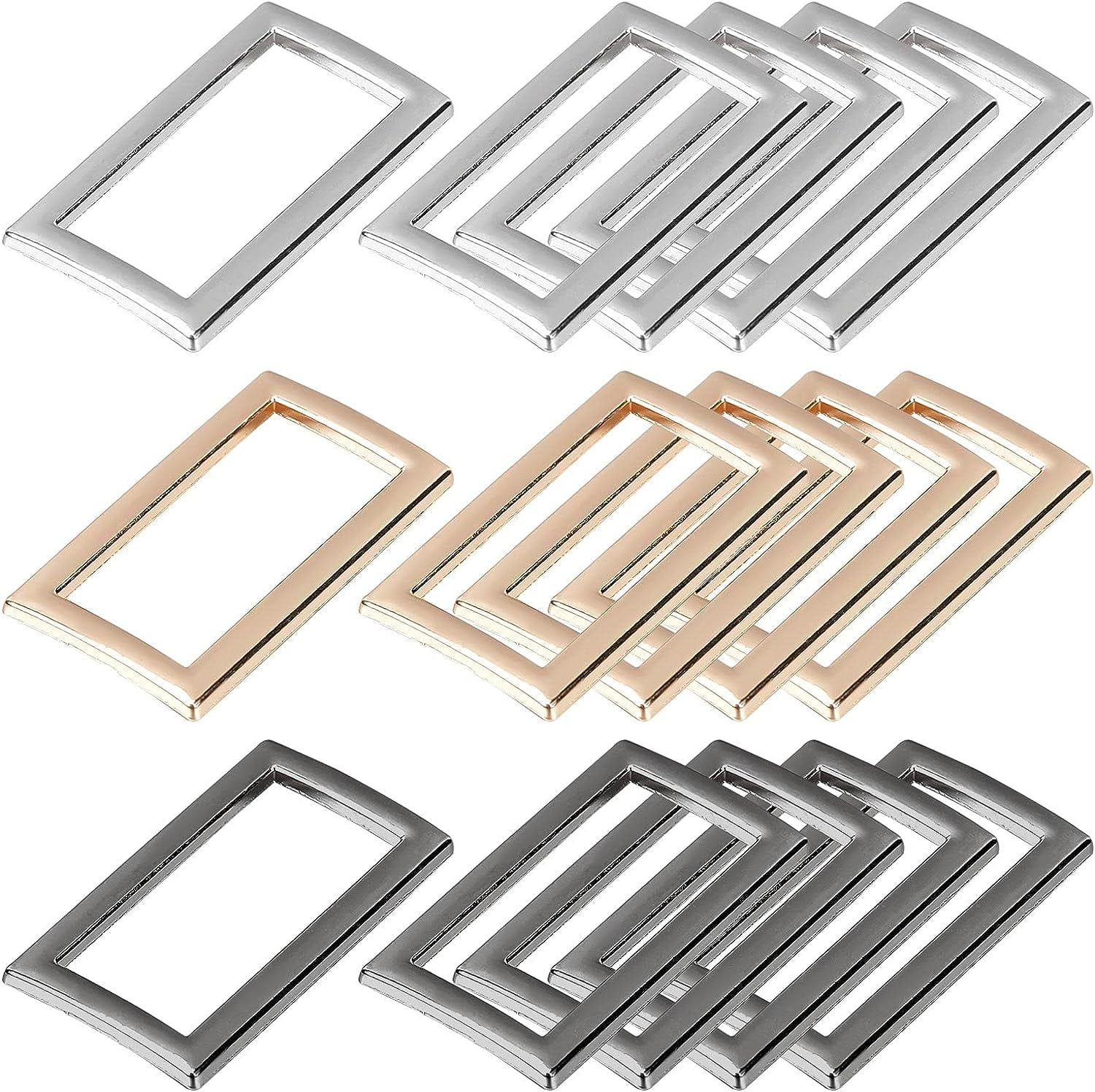 1 Box 3 Colors 15PCS Metal Flat Rectangle Rings Buckle 1"(25mm) Square ...