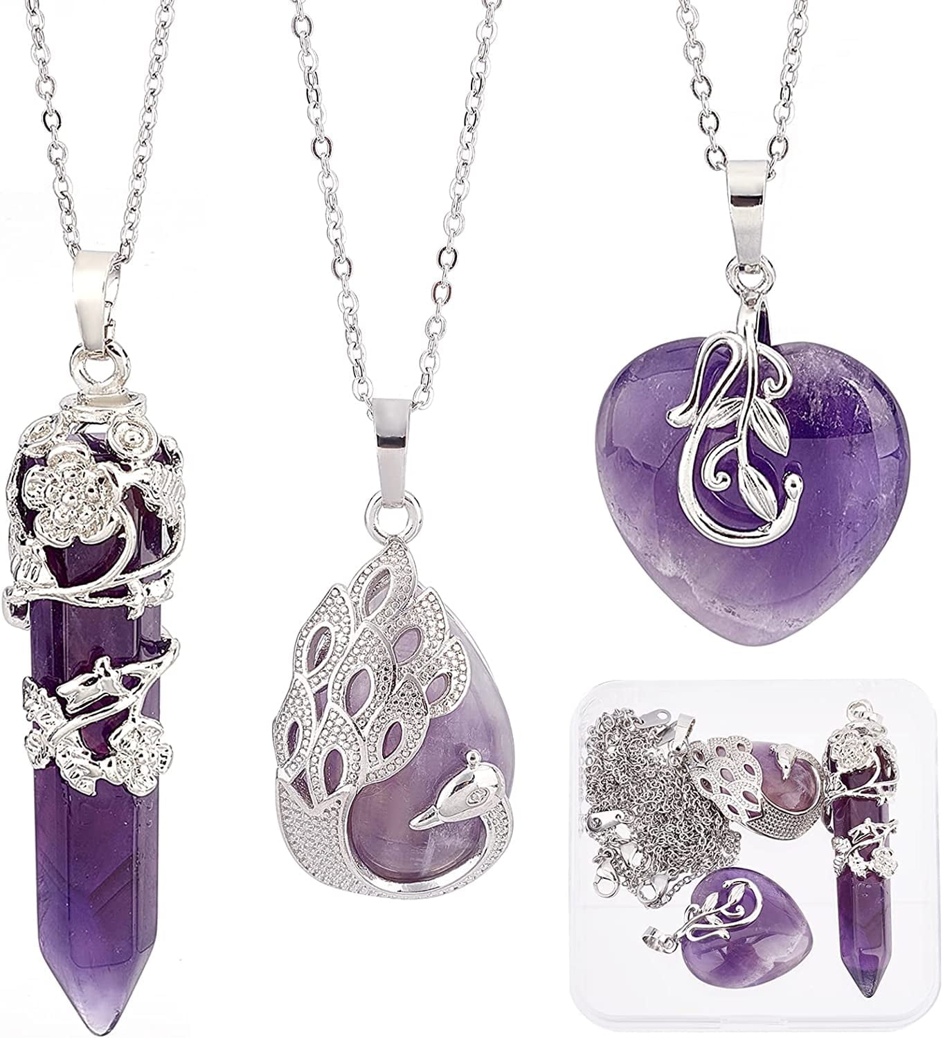 1 Box 3 Styles Healing Crystal Necklace Set Flower Wrapped Crystal ...