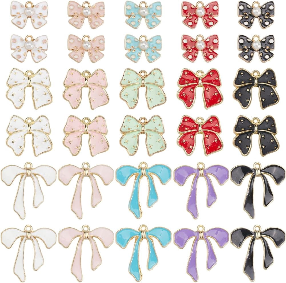 1 Box 30 Pcs 3 Styles Enamel Bow Charms Bowknot Charms Colorful Alloy ...