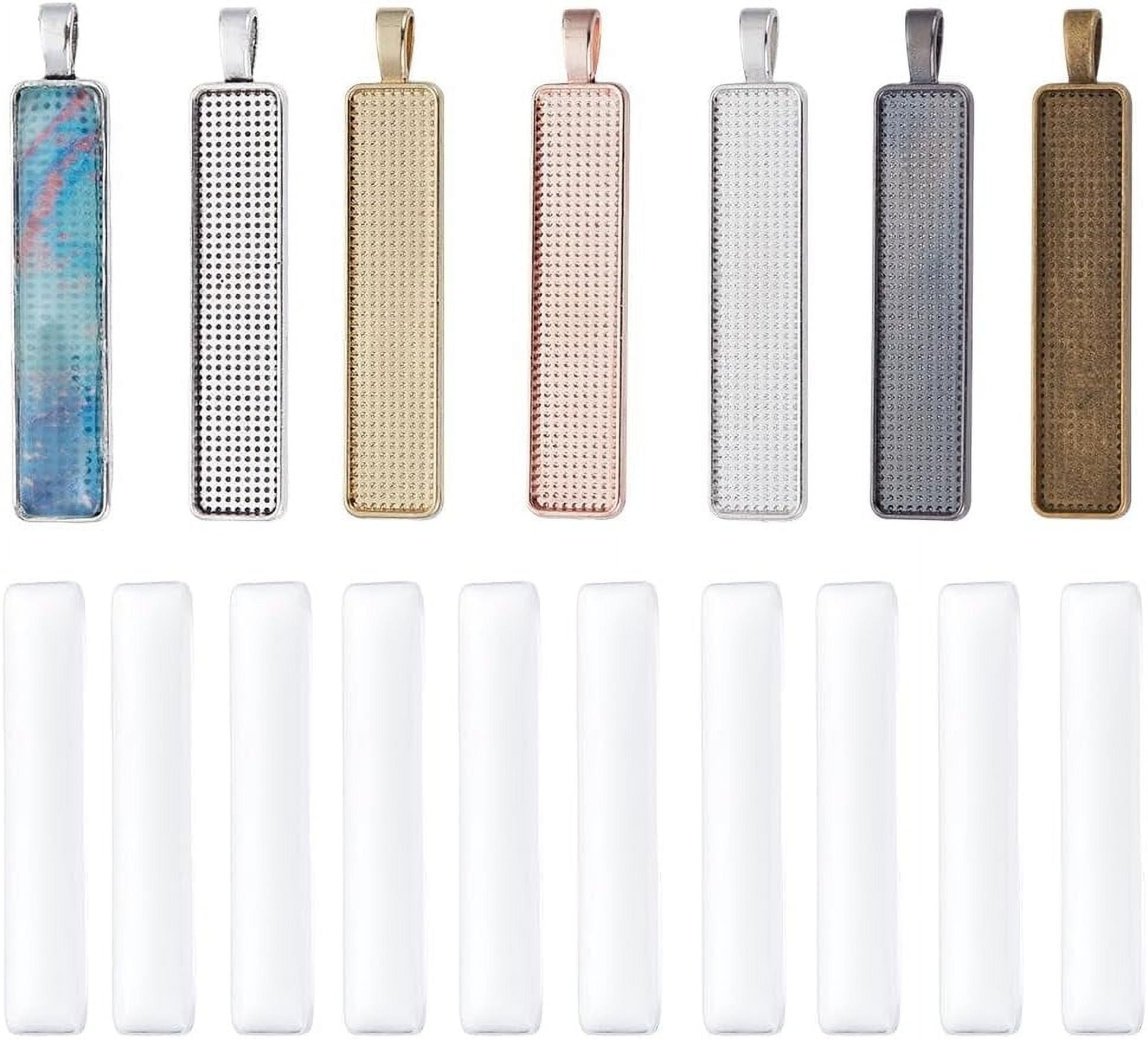 1 Box 30 Sets Rectangle Bezel Blanks Glass Cabochon Tray Plain Edge ...