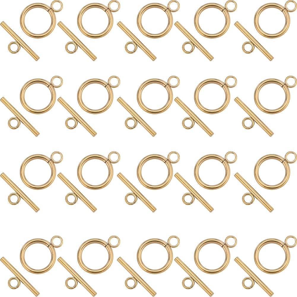 1 Box 30 Sets Stainless Steel Toggle Clasp OT Clasps Gold T-Bar and O ...