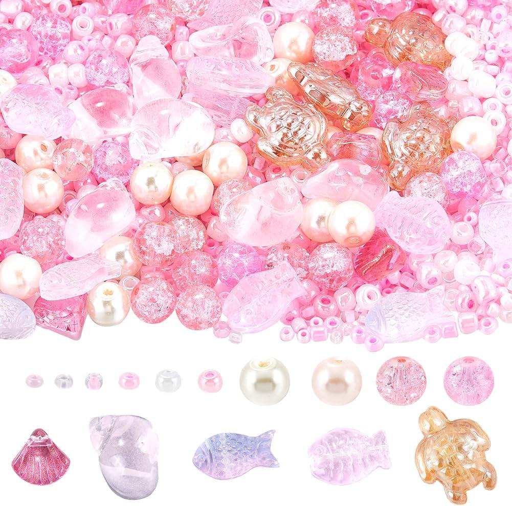 1 Box 3000+Pcs Ocean Glass Beads Conch Scallop Bead Glass Fish Bead ...