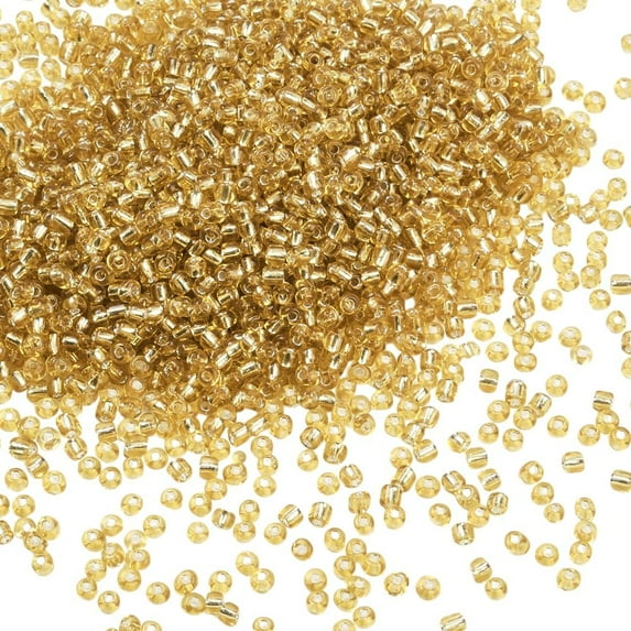 1 Box 3000PCS 4MM Light Gold Glass Seed Beads with Silver Lined Round ...