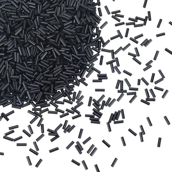 1 Box 3000PCS Black Tube Glass Bugle Seed Beads with Round Holes Silver ...