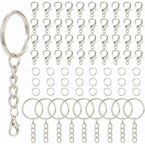 1 Box 300Pcs 100 Sets Lobster Claw Clasps with Chain Key Chain Split ...