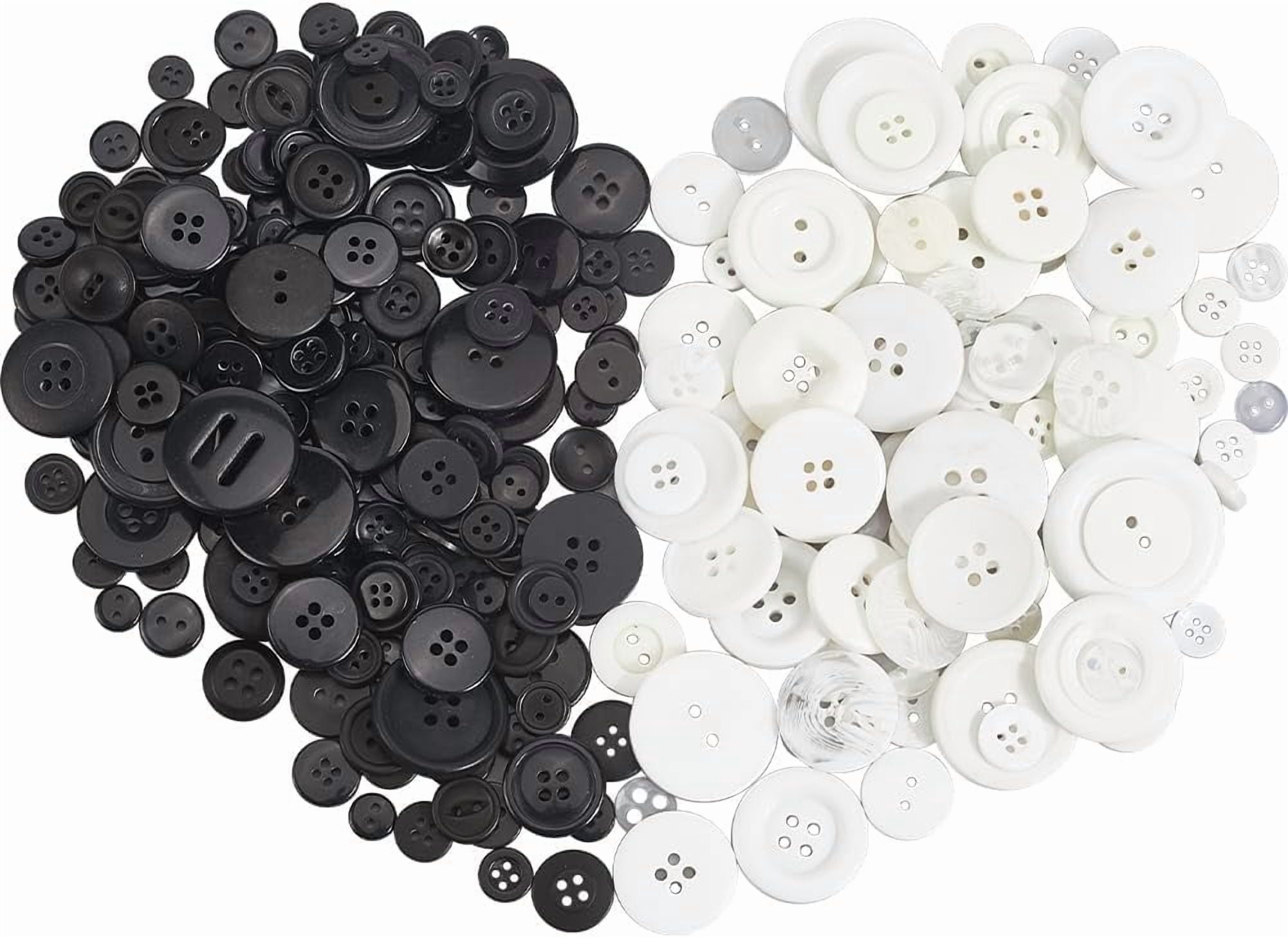 1 Box 300Pcs 2 Colors White Resin Buttons Mixed Black Buttons Assorted ...