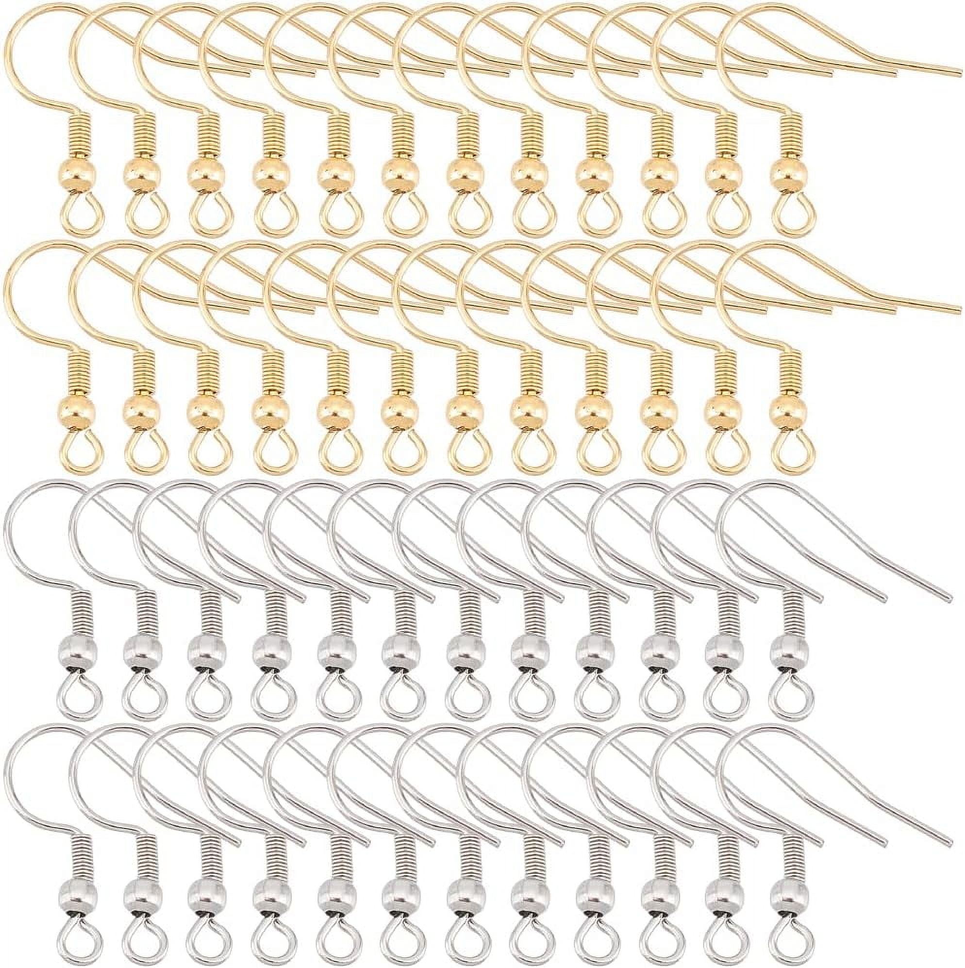 1 Box 300Pcs 2 Styles Silver Ear Wires Stainless Steel Earring Hooks ...
