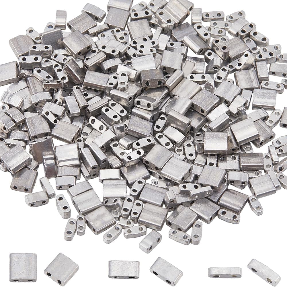1 Box 300Pcs 3 Sizes Silver Beads Bulk 2 Hole Seed Beads Quarter 1/4 1/ ...