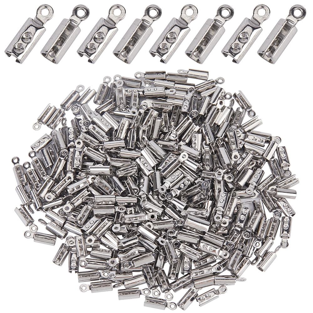 1 Box 300Pcs 3mm Fold Over Cord Ends Crimp End Tips Folding Crimps Fold ...
