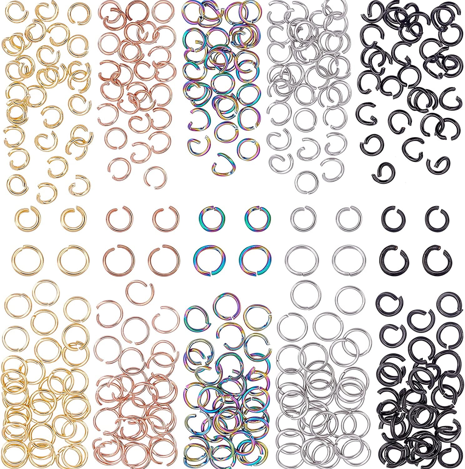 1 Box 300Pcs 5 Colors Stainless Steel Jump Rings Open Jump Rings Metal ...