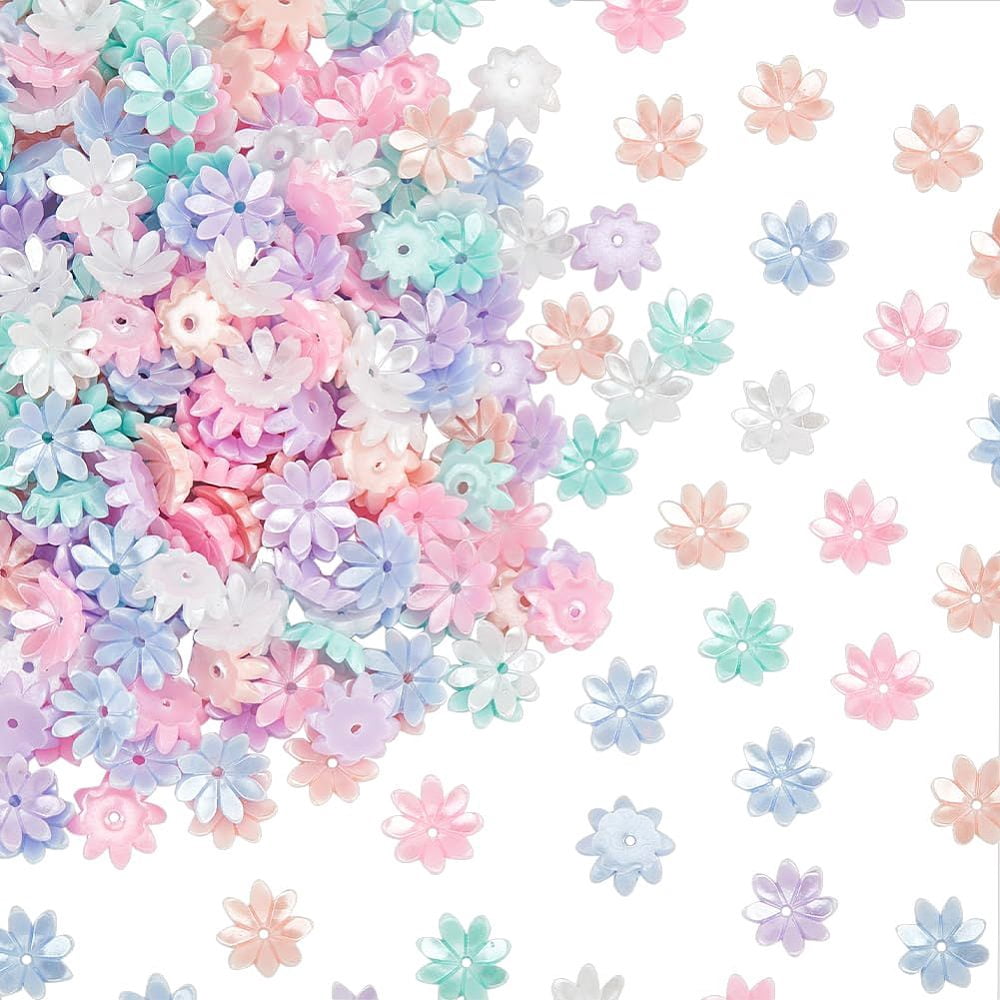 1 Box 300Pcs 6 Colors Resin Imitation Pearl Bead Caps Multi-Petal ...