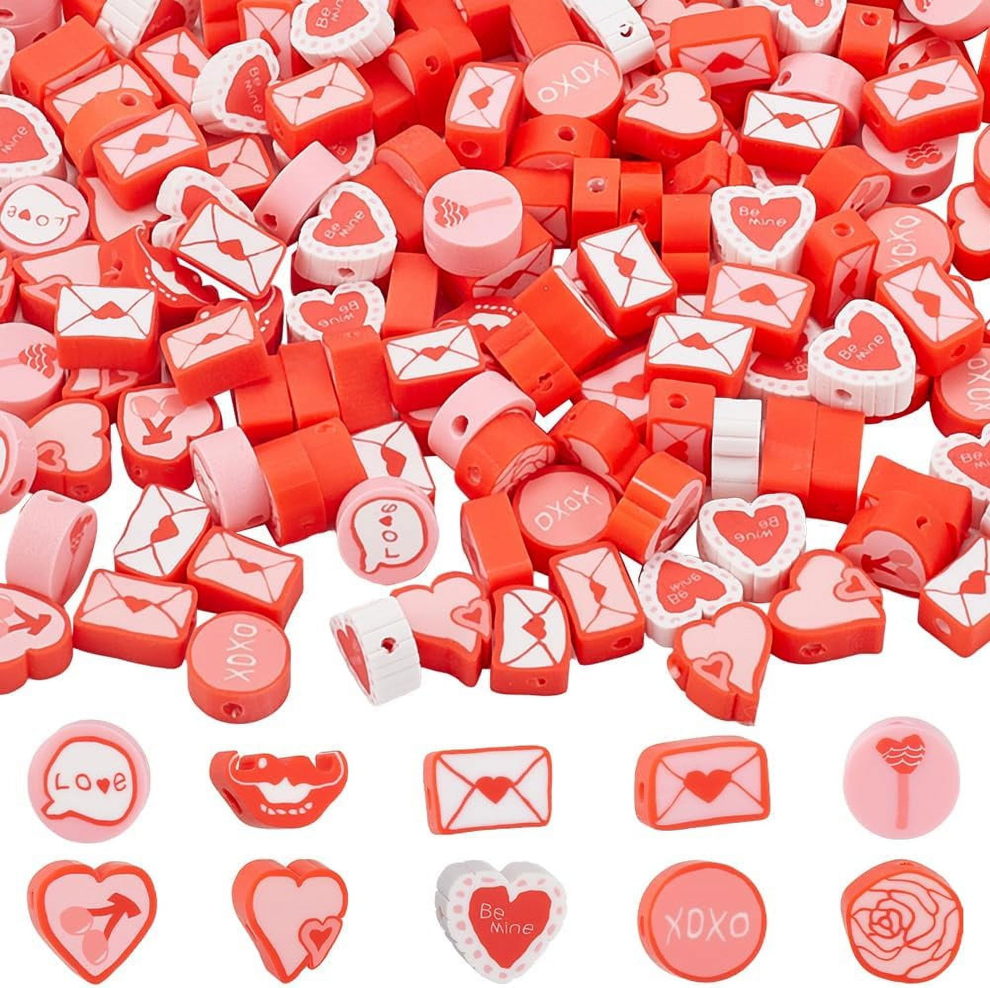 1 Box 300Pcs Valentines Clay Beads Polymer Clay Beads Holiday Heart Red ...