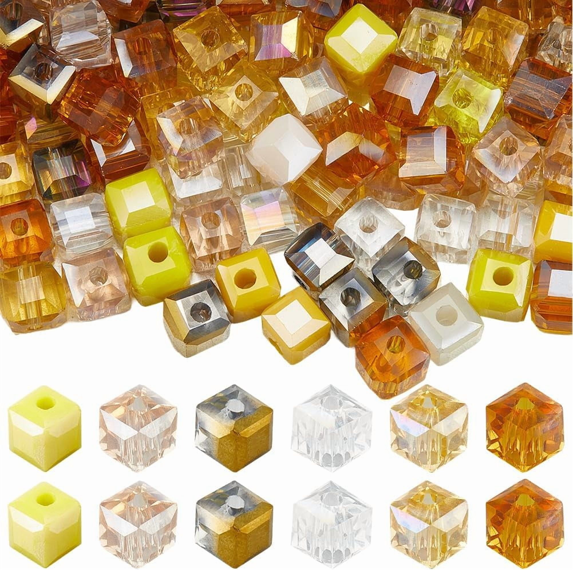 1 Box 300pcs 6 Colors Glass Cube Beads Square Faceted Glass Beads ...