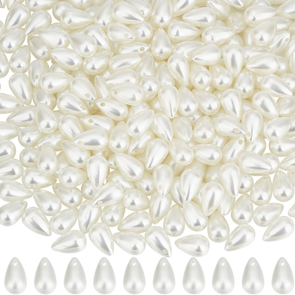 1 Box 300pcs Pearl Charms Tear Drop Pearl Charm White Plastics Oval ...