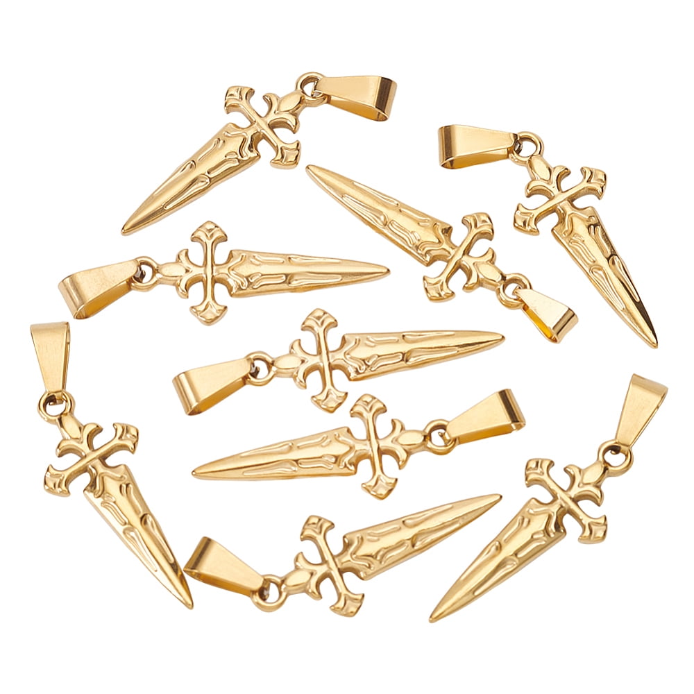1 Box 304 Stainless Steel Pendants Golden 34x14x3mm Hole: 4x8mm 10pcs ...