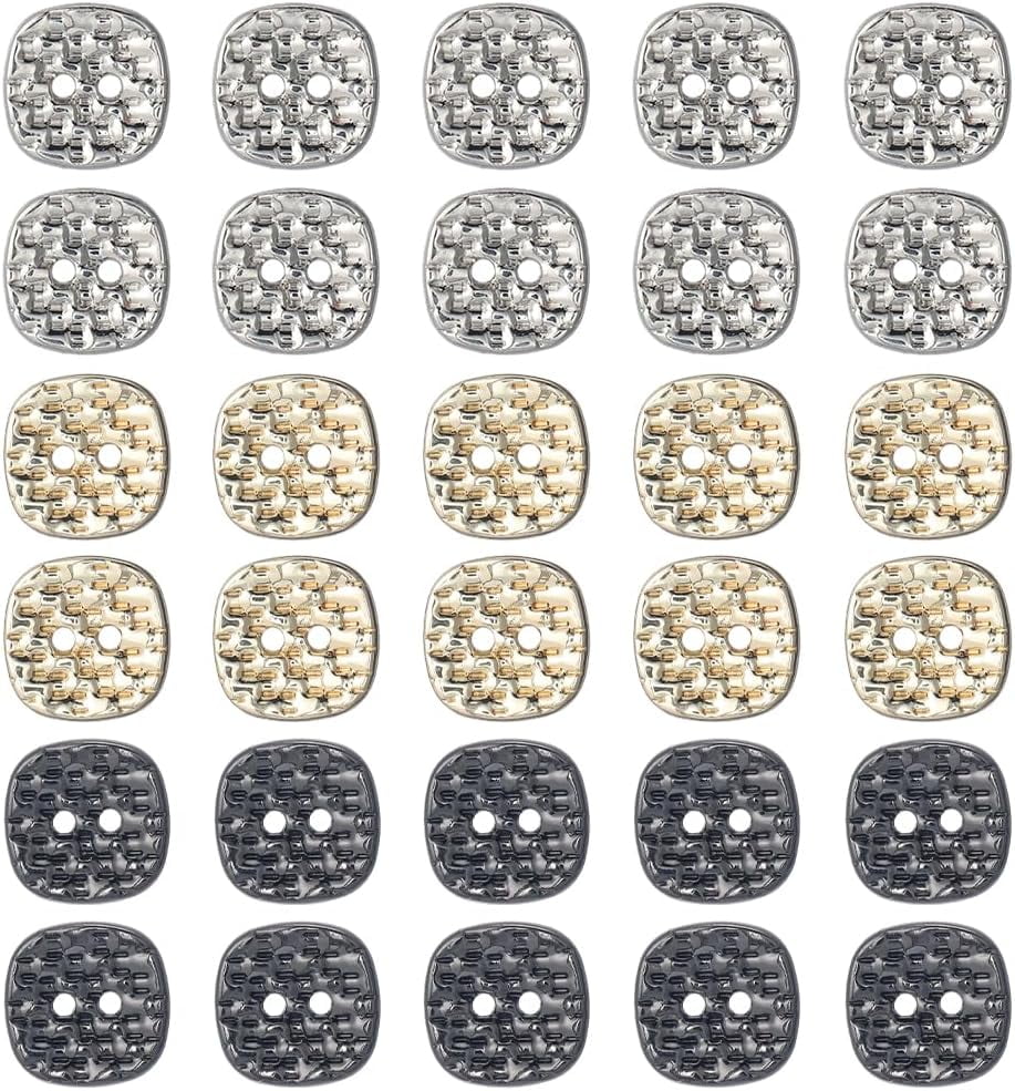 1 Box 30Pcs 3 Colors Metal 2 Hole Button Small Square 0.4 Inch Alloy ...