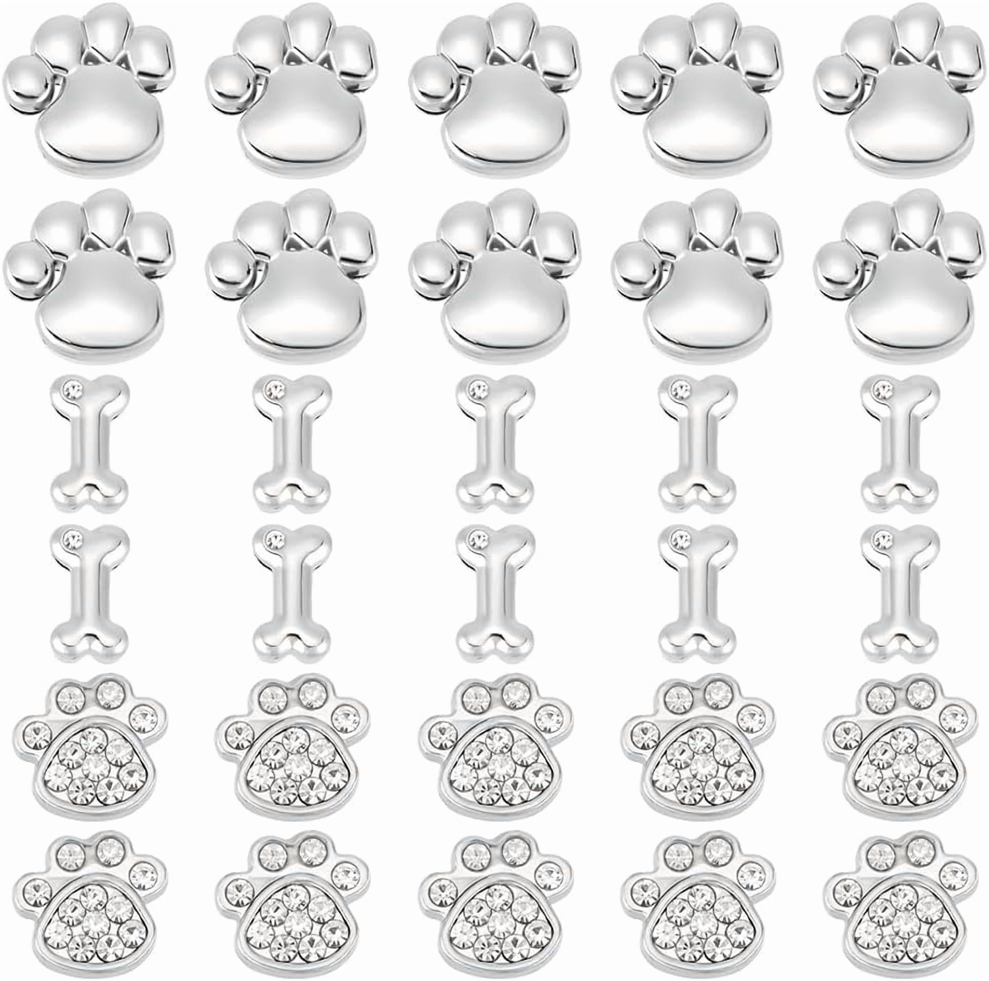 1 Box 30Pcs 3 Styles Pet Paw Charm Rhinestone Slide Charms Bulk Metal ...