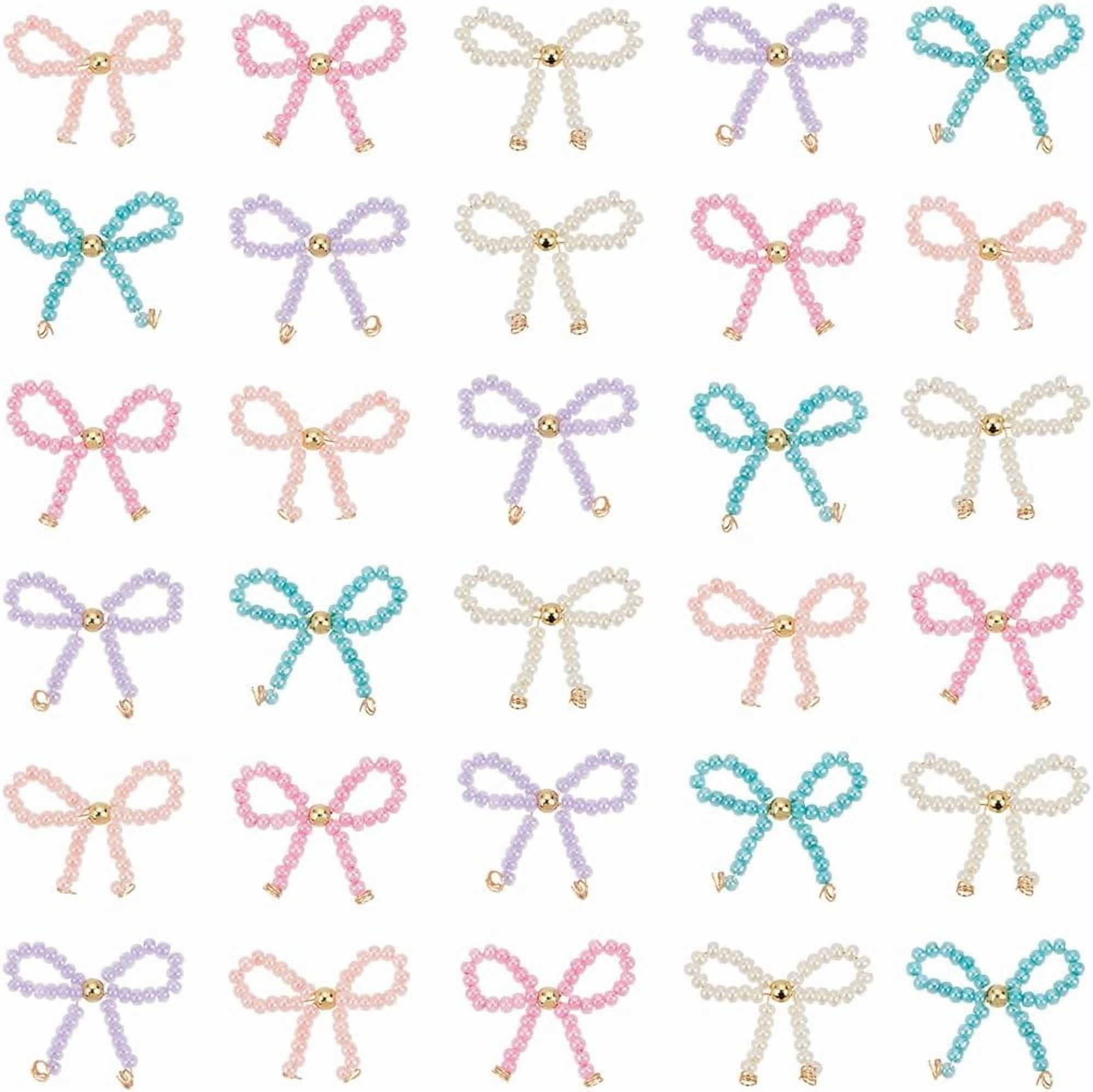 1 Box 30Pcs 5 Colors Beaded Bow Charms Bowknot Charms Bulk Seed Beads ...