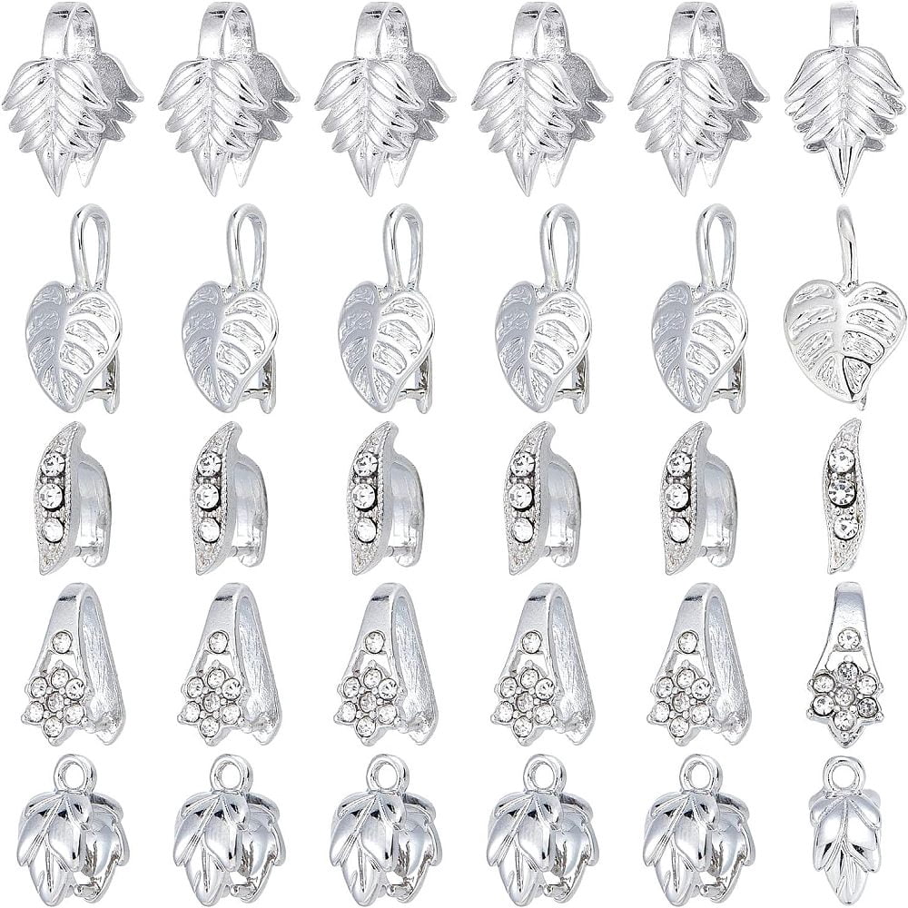 1 Box 30Pcs 5 Style Brass Ice Pick Pinch Bails Platinum 6pcs/setyle ...