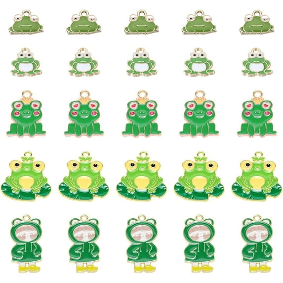 1 Box 30Pcs 5 Style Enamel Frog Charms Metal Animal Dangle Pendants ...