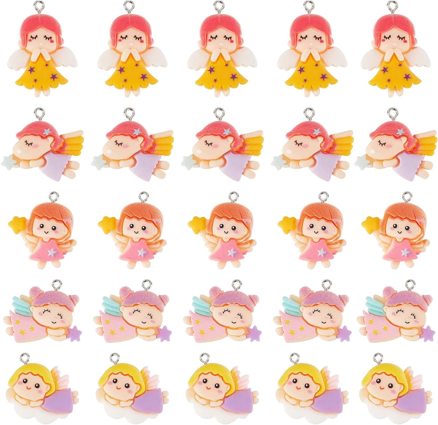 1 Box 30Pcs 5 Style Fairy Charms Angel Charm Bulk Guardian Wings Fairyland Wonderland Resin ...