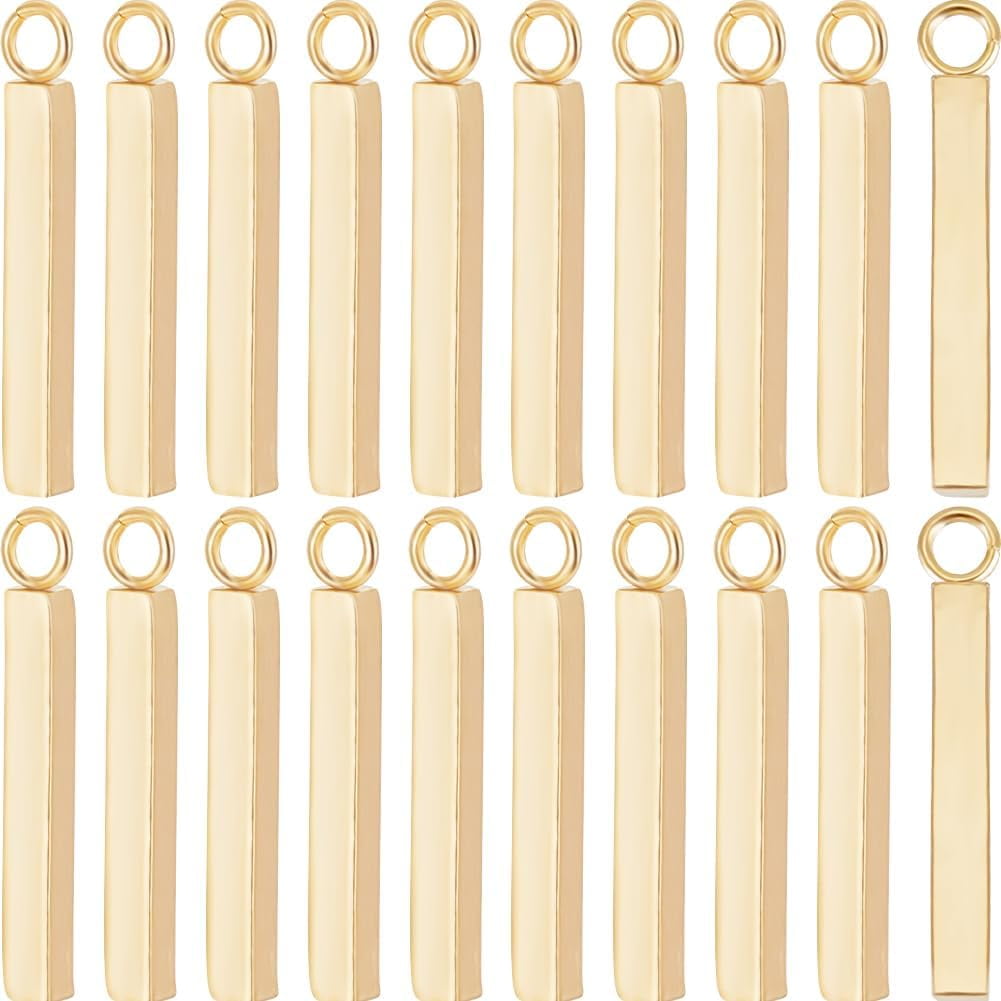 1 Box 30Pcs Bar Charms 24K Gold Plated Brass Stick Strip Long Vertical ...