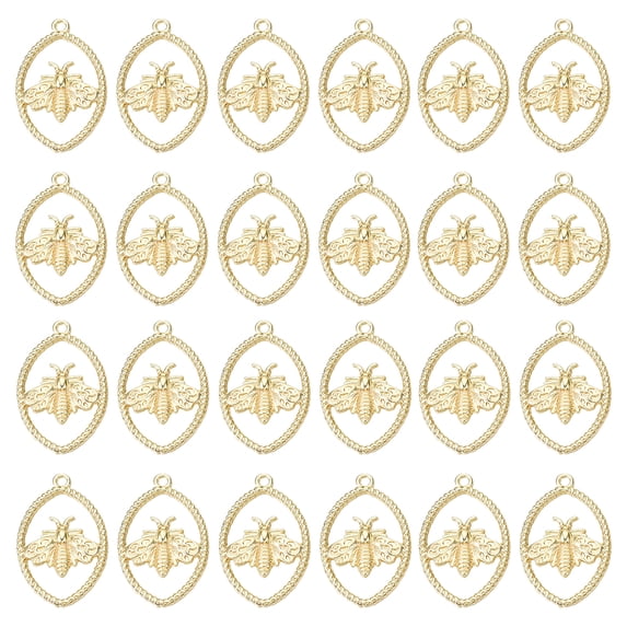 1 Box 30Pcs Bee Charm Pendants Golden Plated Oval Alloy Honeybee Flying ...