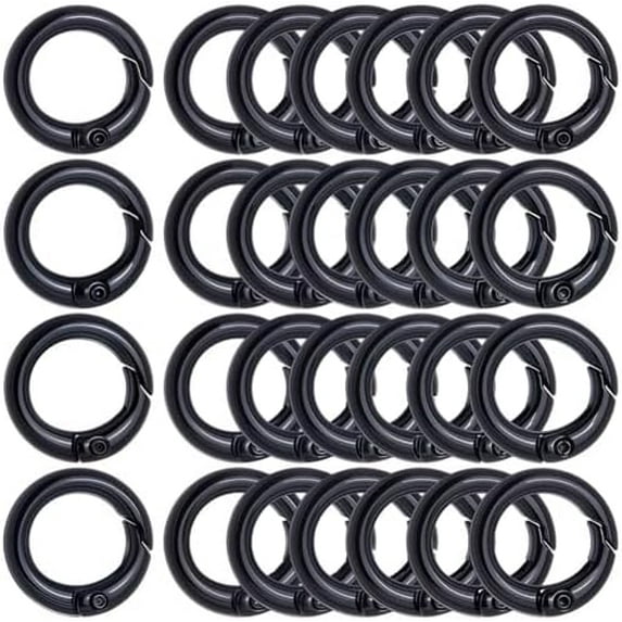 1 Box 30Pcs Black Spring O Rings 20mm Round Carabiner Clip Snap Metal ...