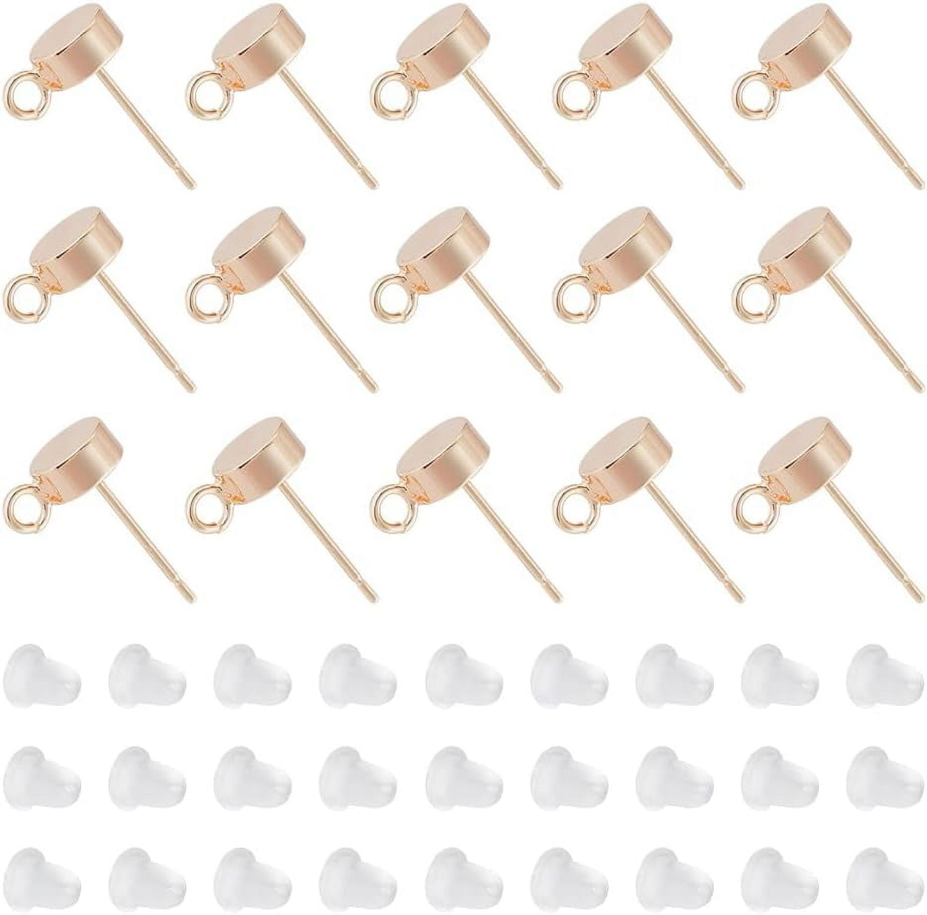 1 Box 30Pcs Brass Stud Earring Findings with Vertical Loops Flat Round ...