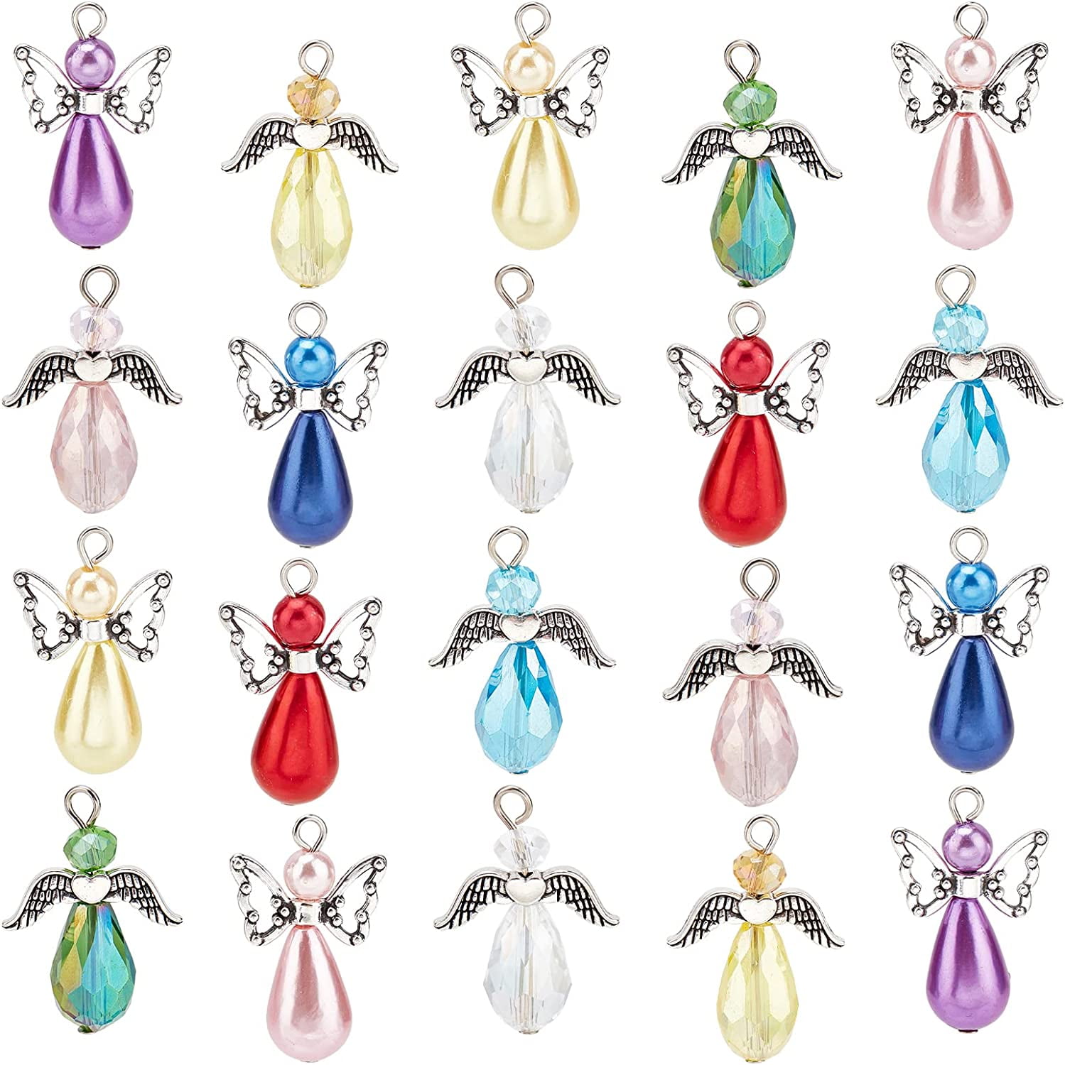1 Box 30Pcs Christmas Angel Charms Bulk Angels Charm Wing Colorful ...