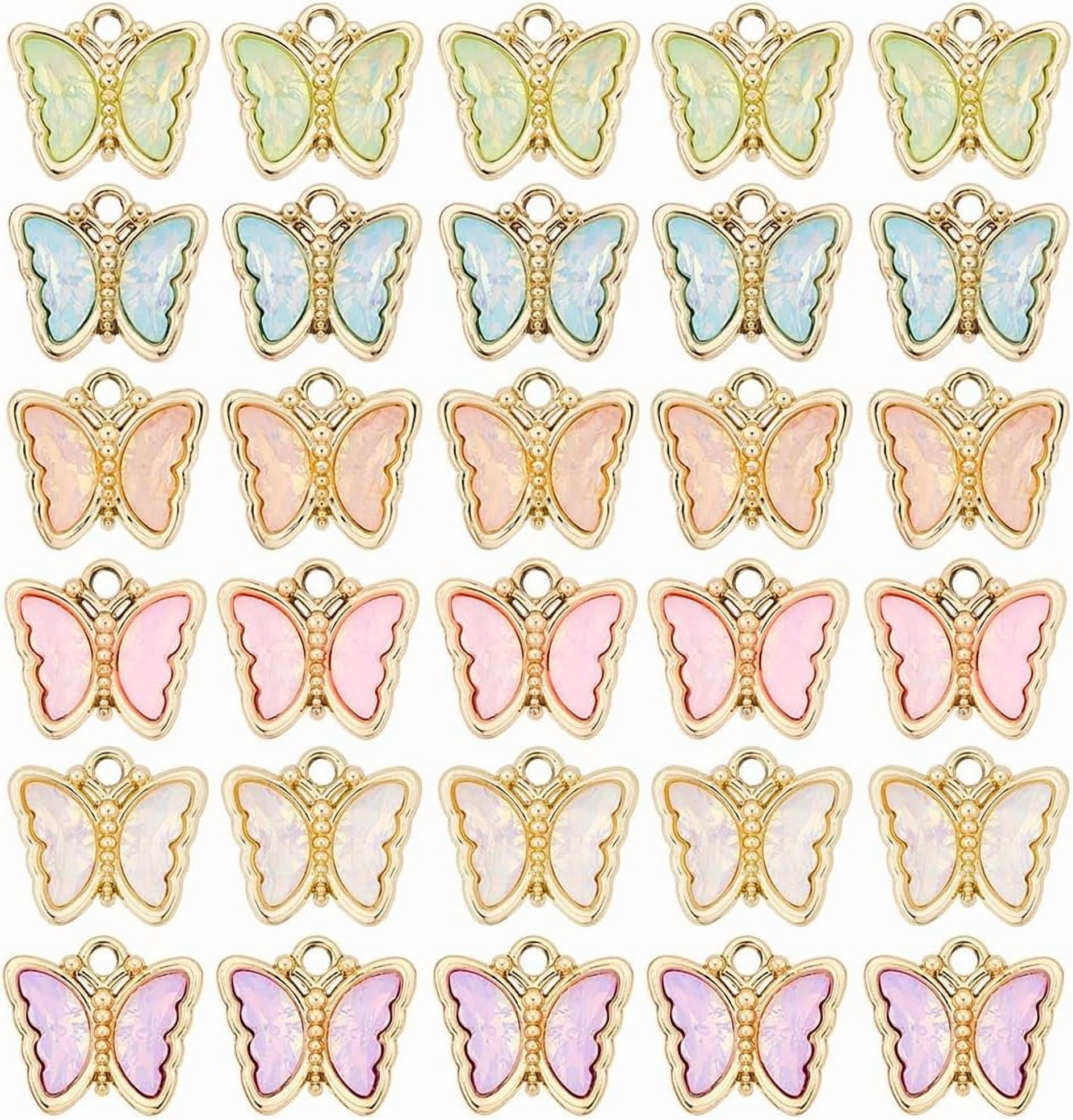 1 Box 30Pcs Glass Butterfly Charms Alloy Butterfly Charms Bulk Faceted ...
