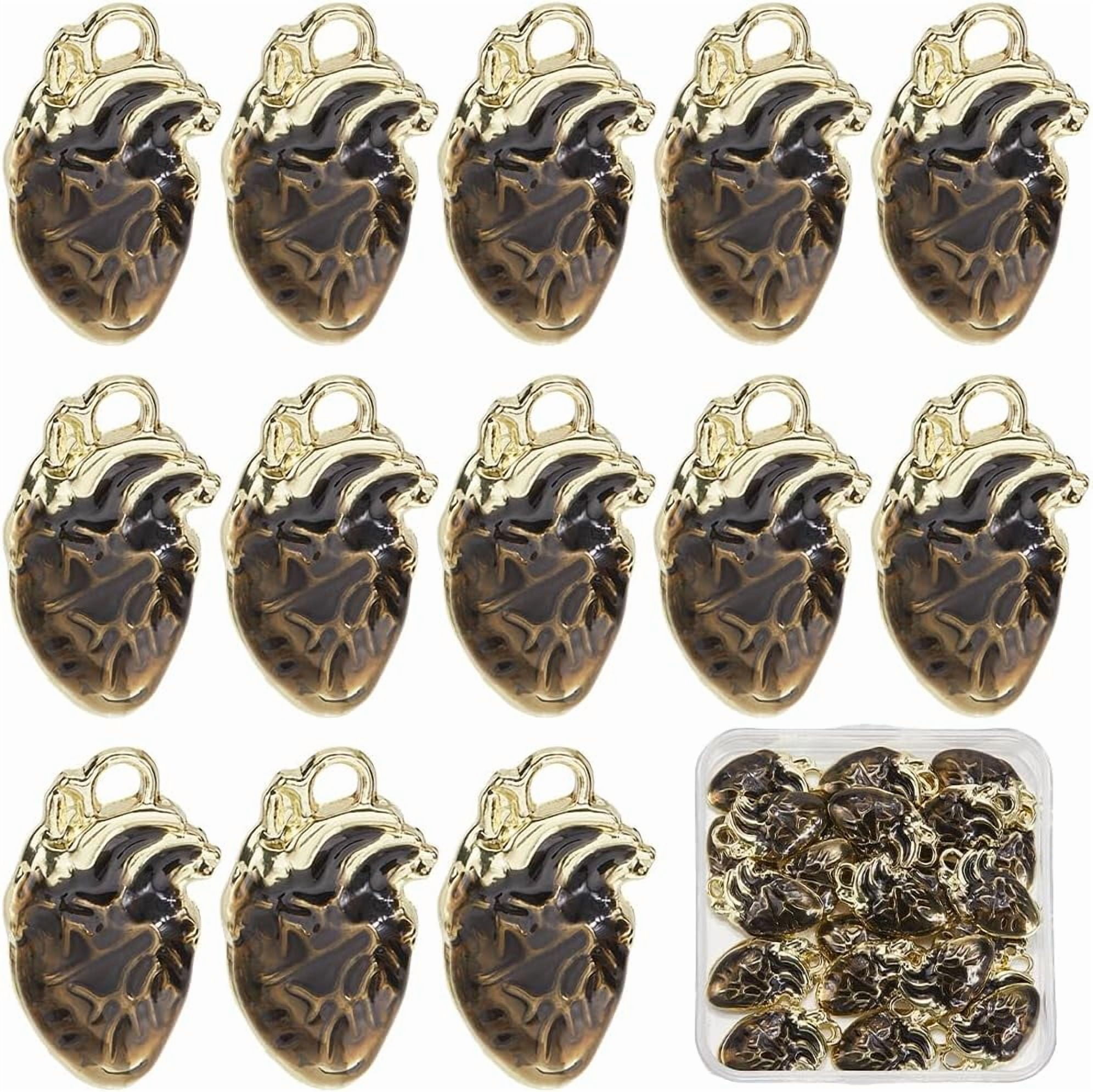 1 Box 30Pcs Human Heart Charm Gothic Charms Bulk Alloy Black Enamel ...