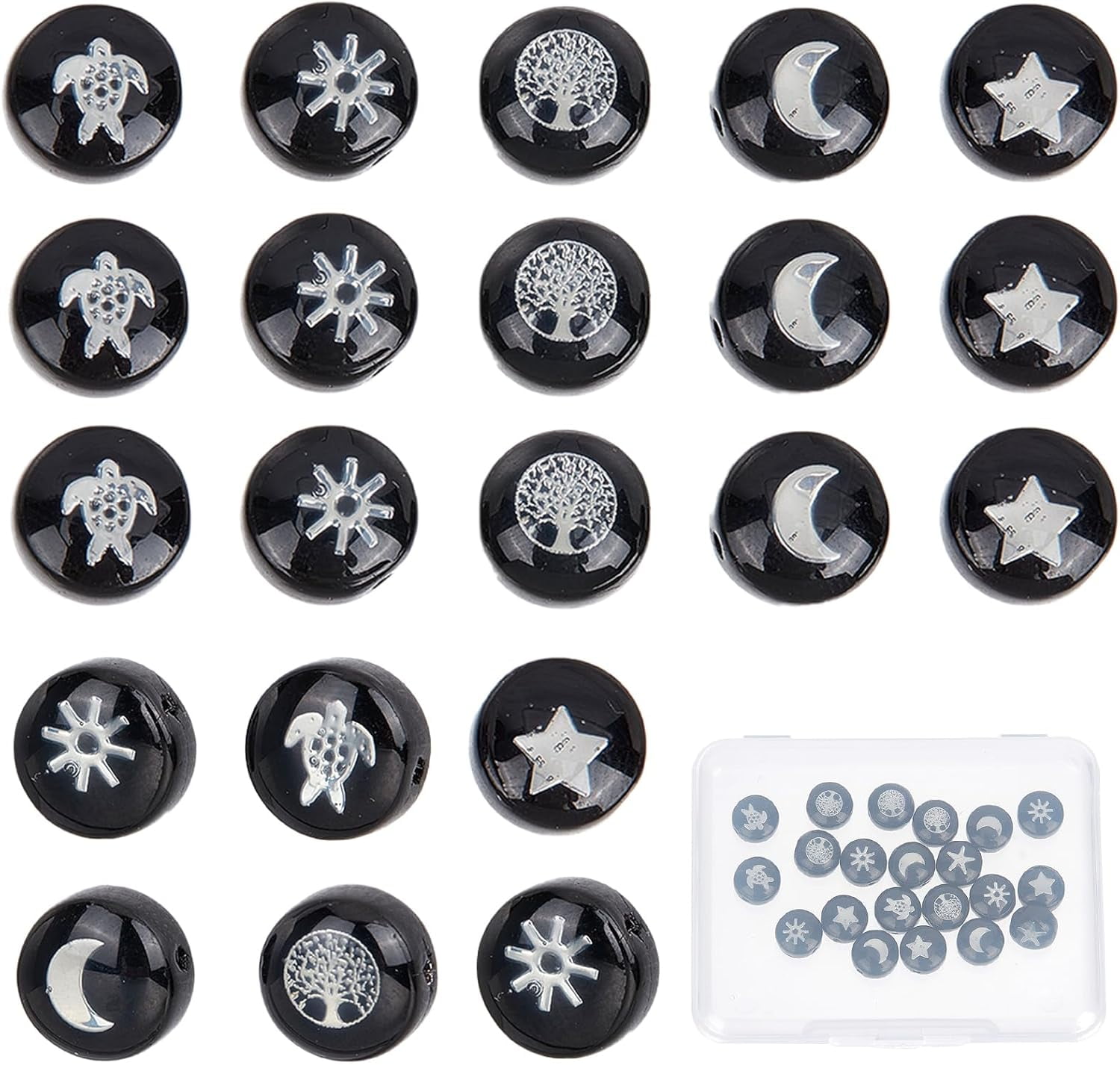 1 Box 30Pcs Lampwork Glass Beads Tree of Life Handmade Bead Black Flat ...