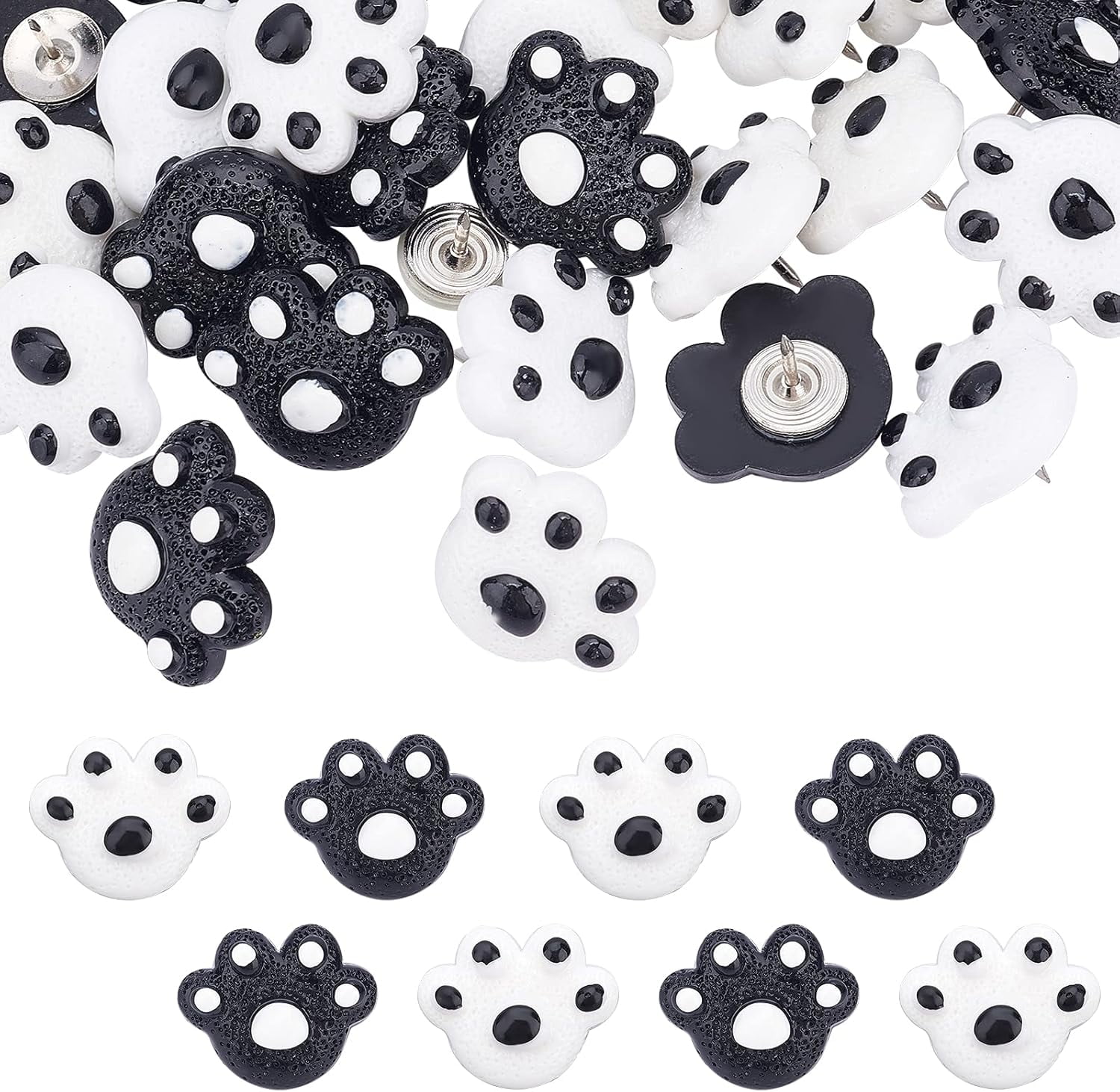 1 Box 30Pcs Paw Push Pins Decorative Metal Thumb Tacks Black and White ...