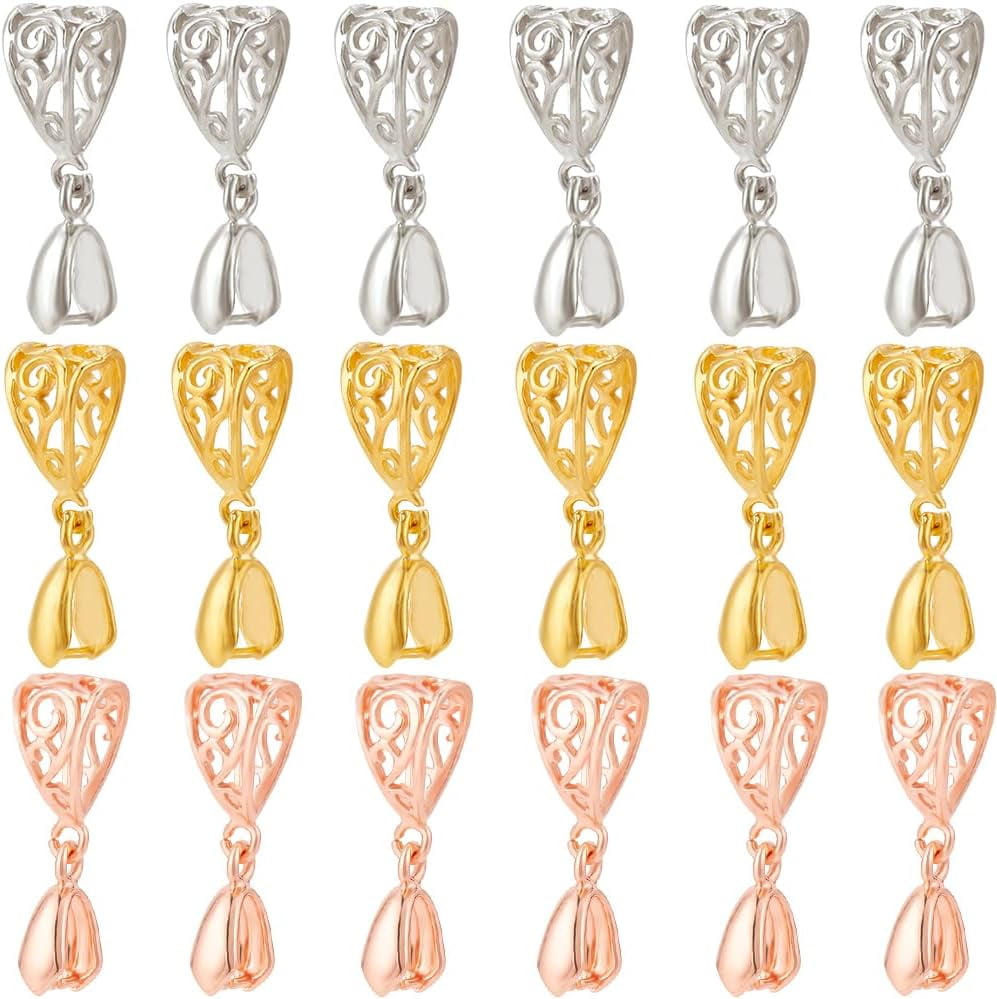 1 Box 30Pcs Pinch Bails Brass Pinch Clasp Bails with Hanging Loops Rose ...