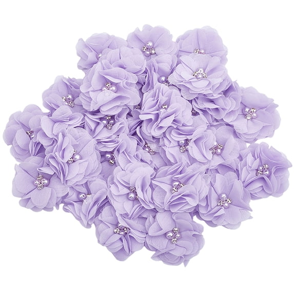 1 Box 30Pcs Purple Chiffon Flower Artificial Craft Fabric Flowers with ...