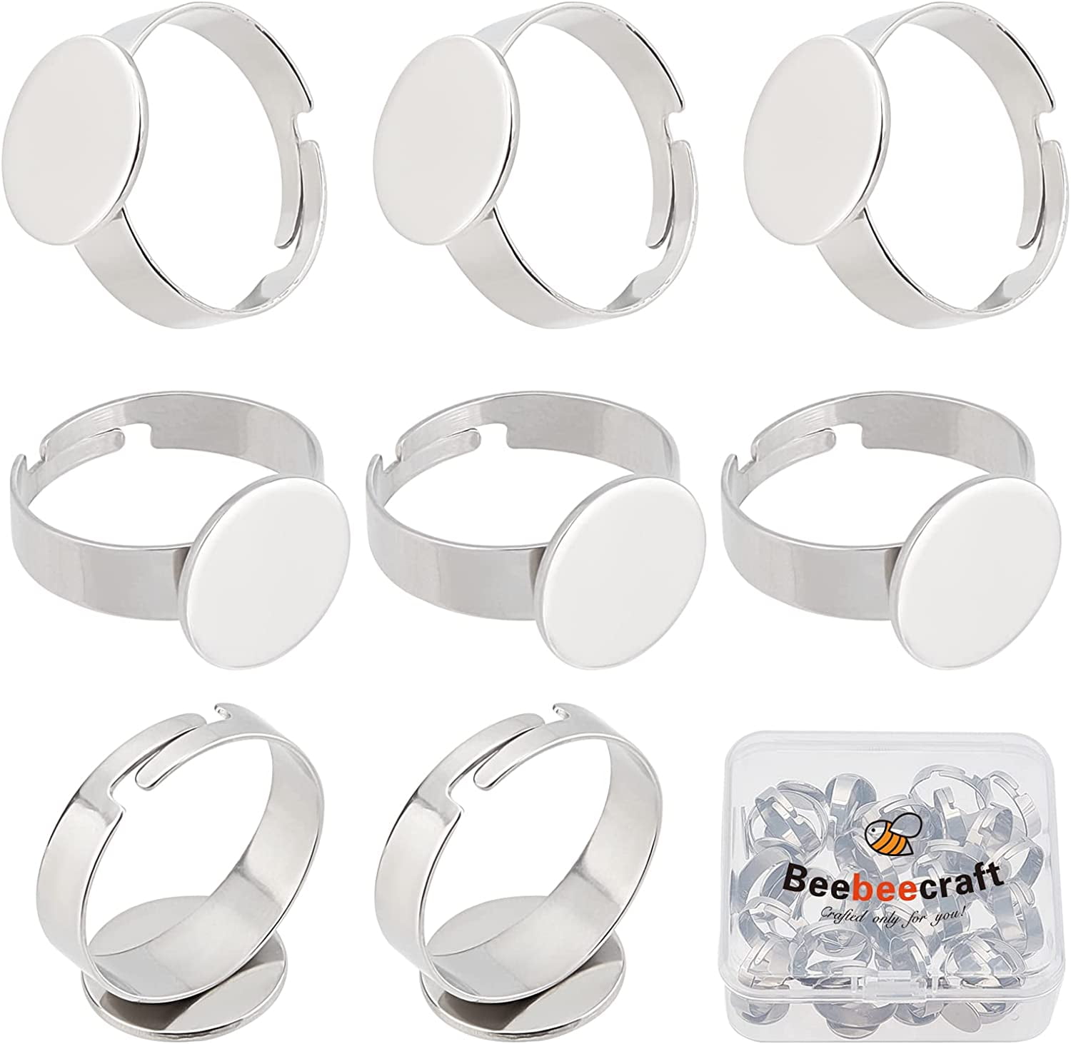 1 Box 30Pcs Ring Blanks 12mm Adjustable Flat Ring Base Blank Finger ...