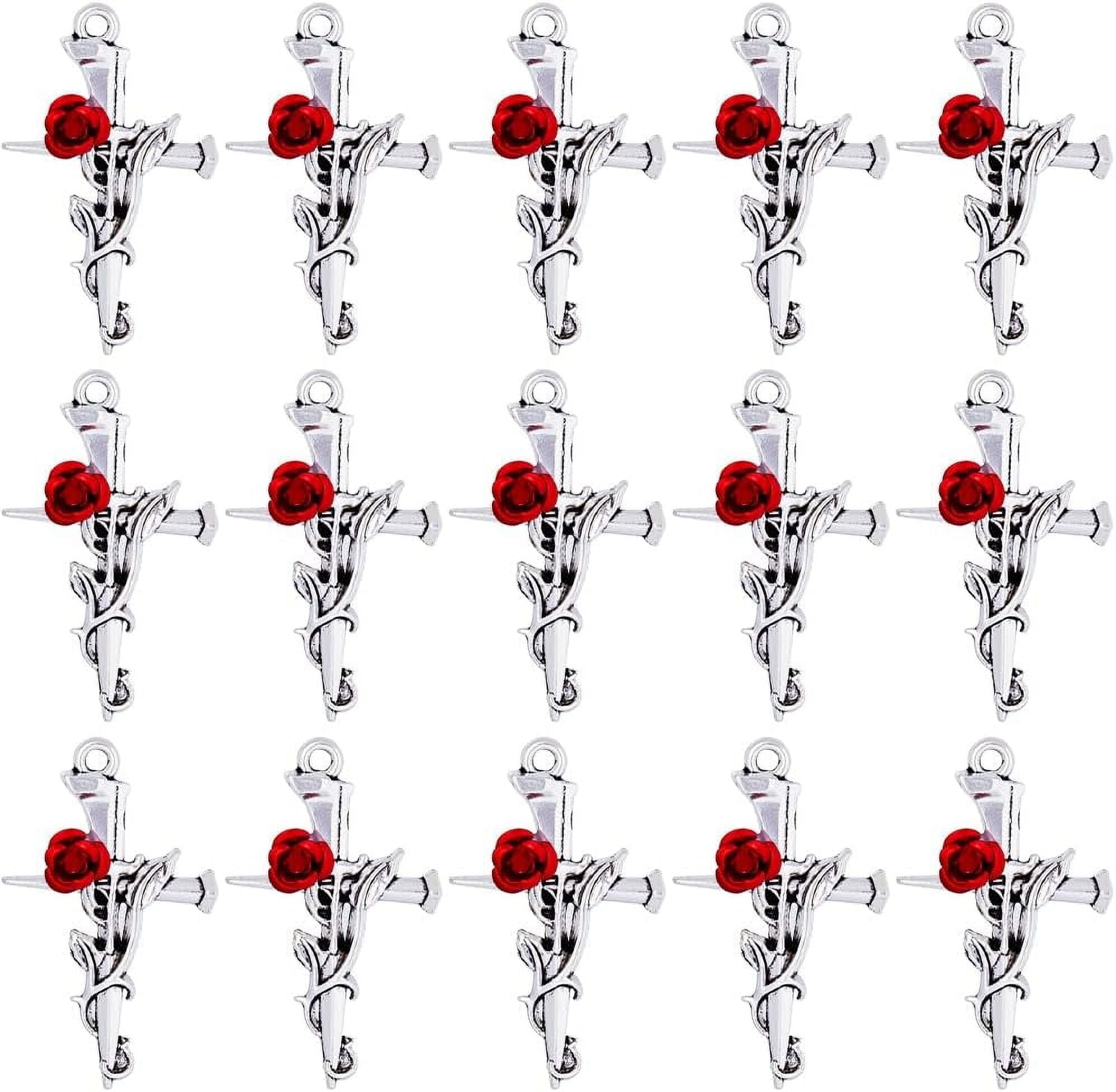 30Pcs Rose Cross Charm Gothic Style Crosses Rose Flower Beads Cross ...
