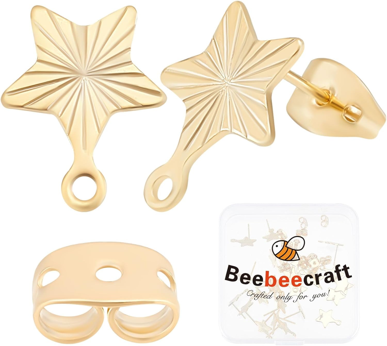 1 Box 30Pcs Star Earring Posts 24K Gold Plated Earring Findings with ...