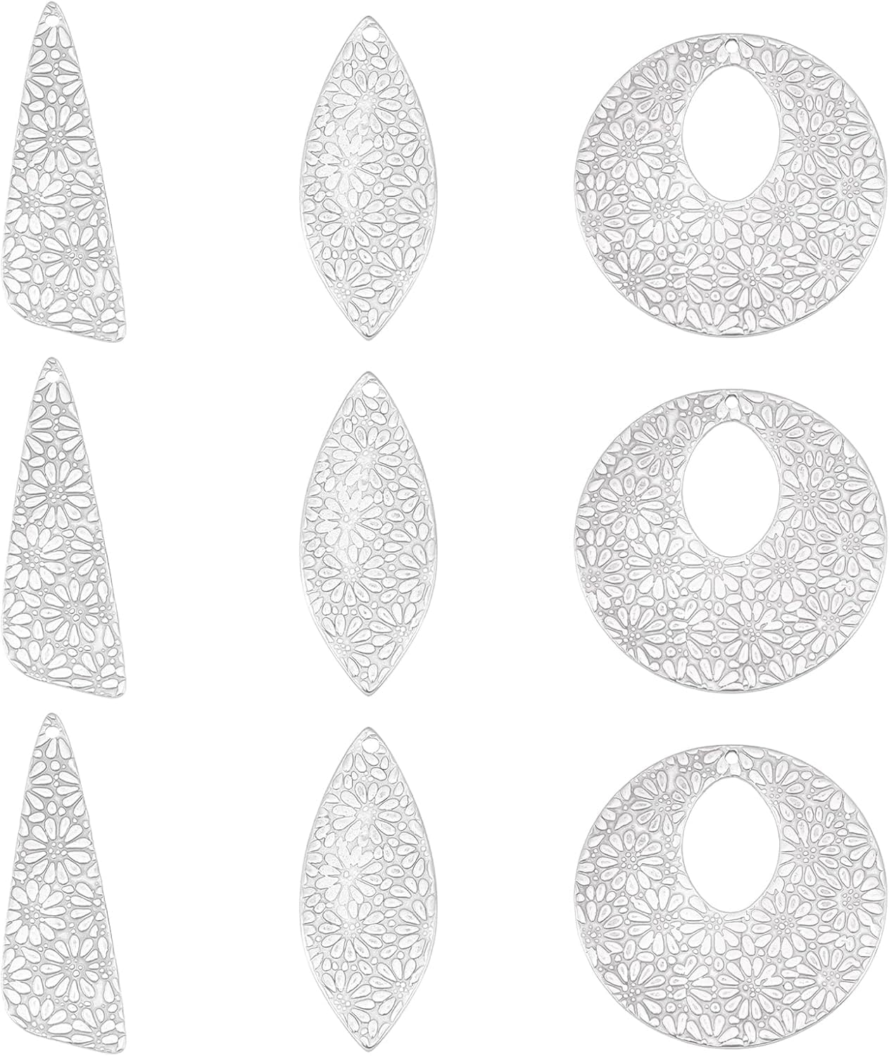 1 Box 30pcs 3 Styles Triangle Charms with Flower Pattern 304 Stainless ...