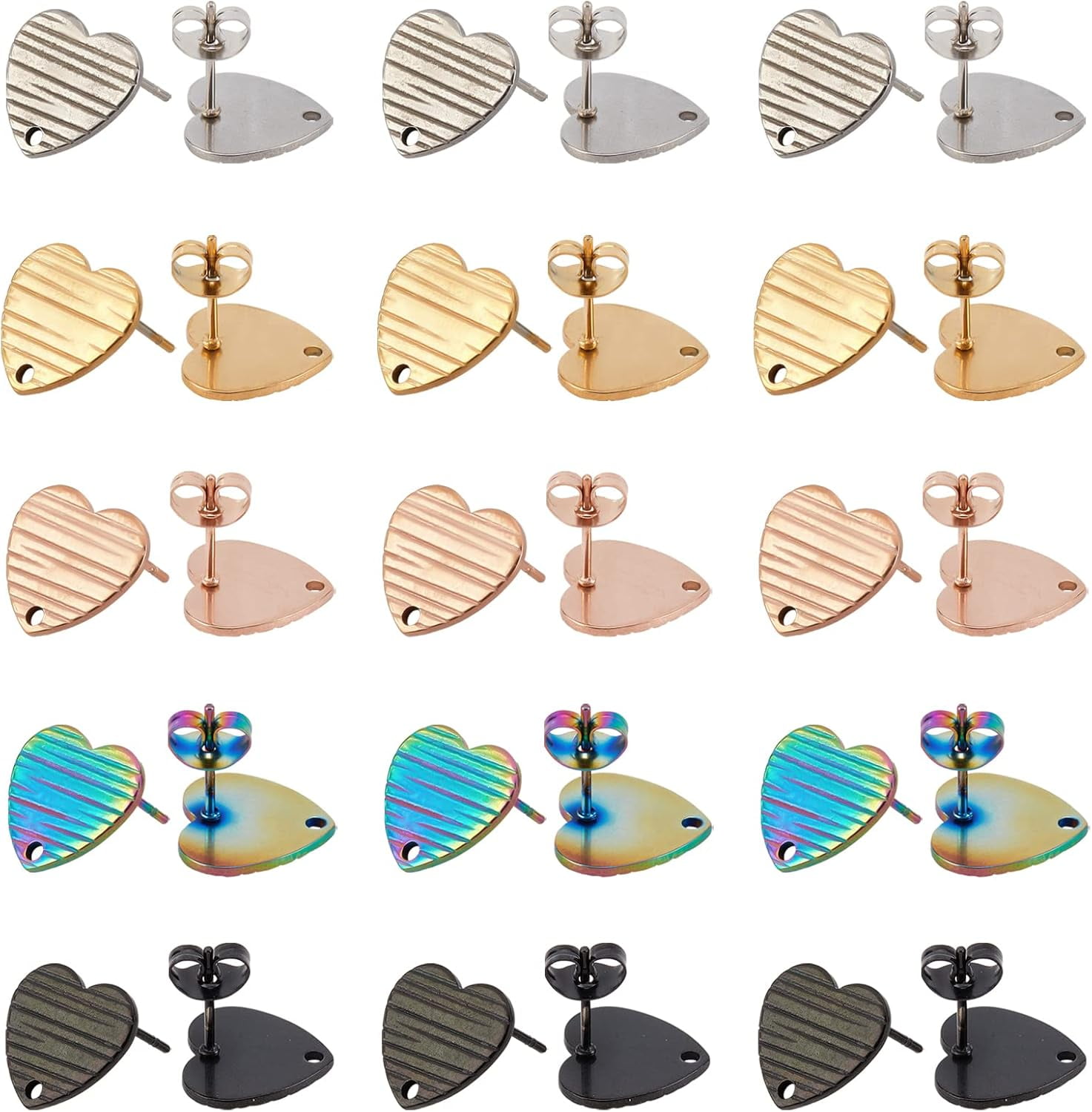 1 Box 30pcs 5 Colors Stainless Steel Heart Shape Stud Earrings Metal ...