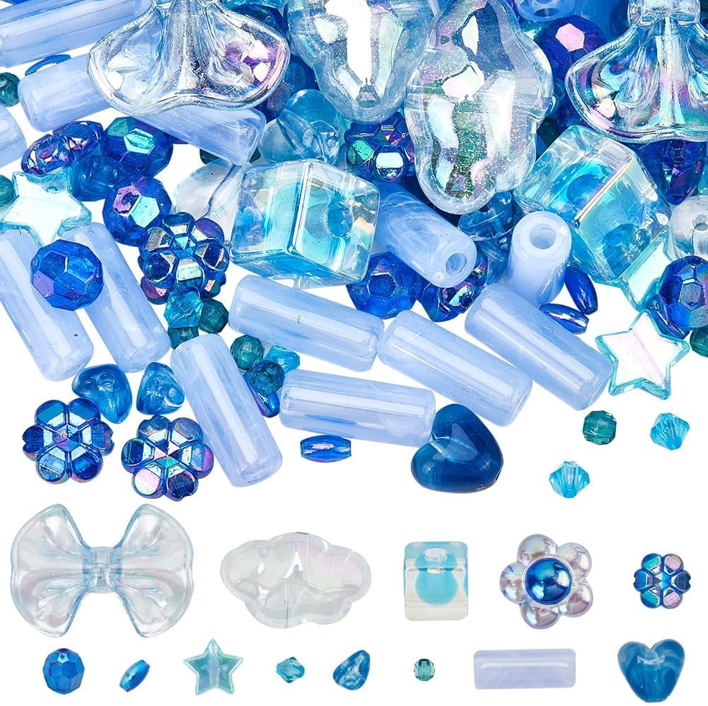 1 Box 318Pcs 12 Styles Blue Beads Bulk Acrylic Beads Blue Cute Bows ...