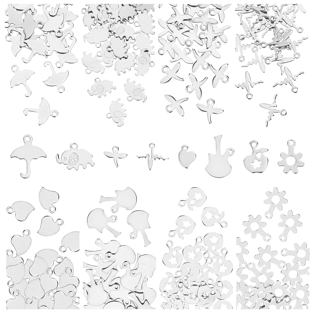 1 Box 320Pcs 8 Style 304 Stainless Steel Charms Mix-shaped Stainless ...